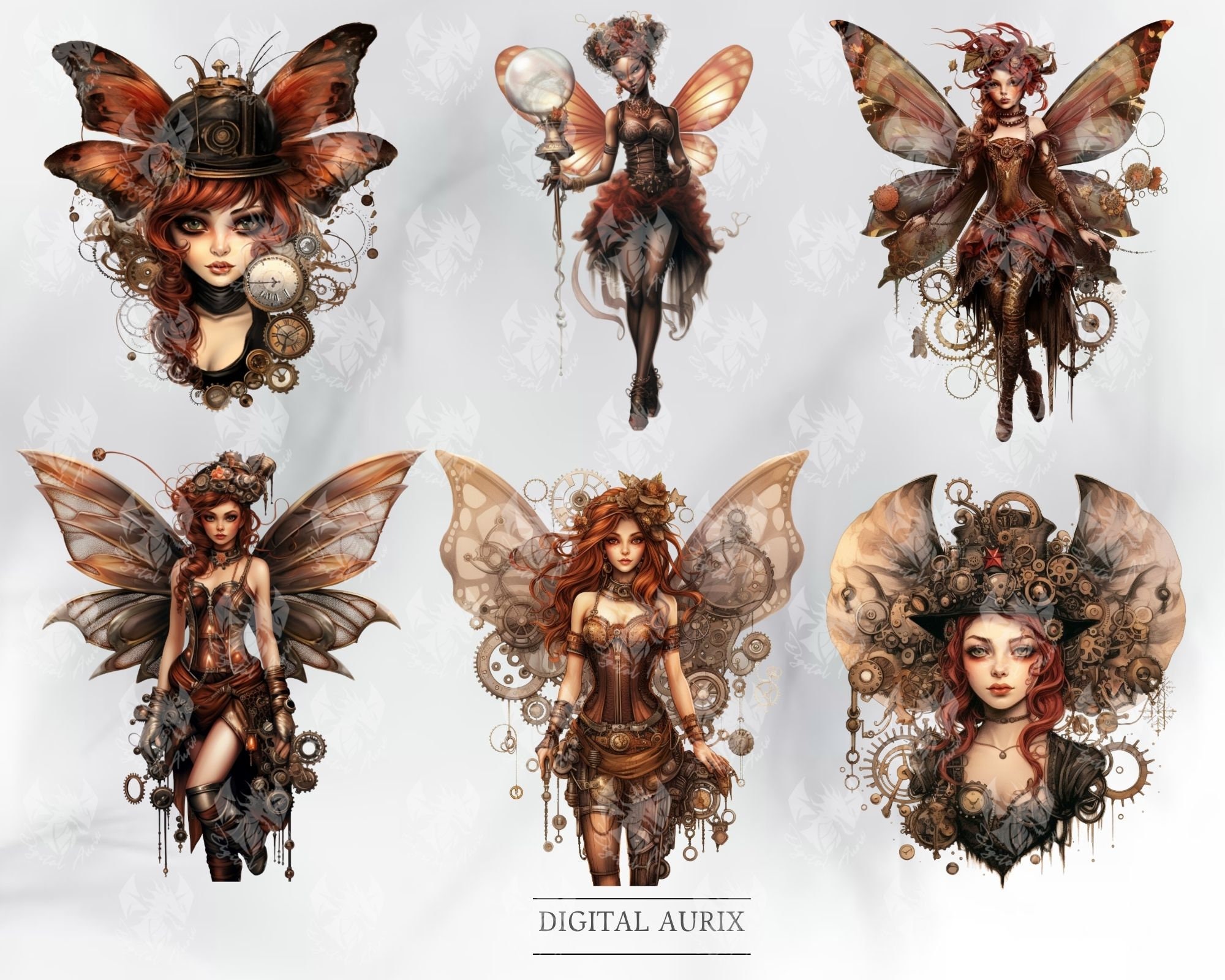 Steampunk Pixies Dark Shades of Black Brown Red Clipart - Etsy