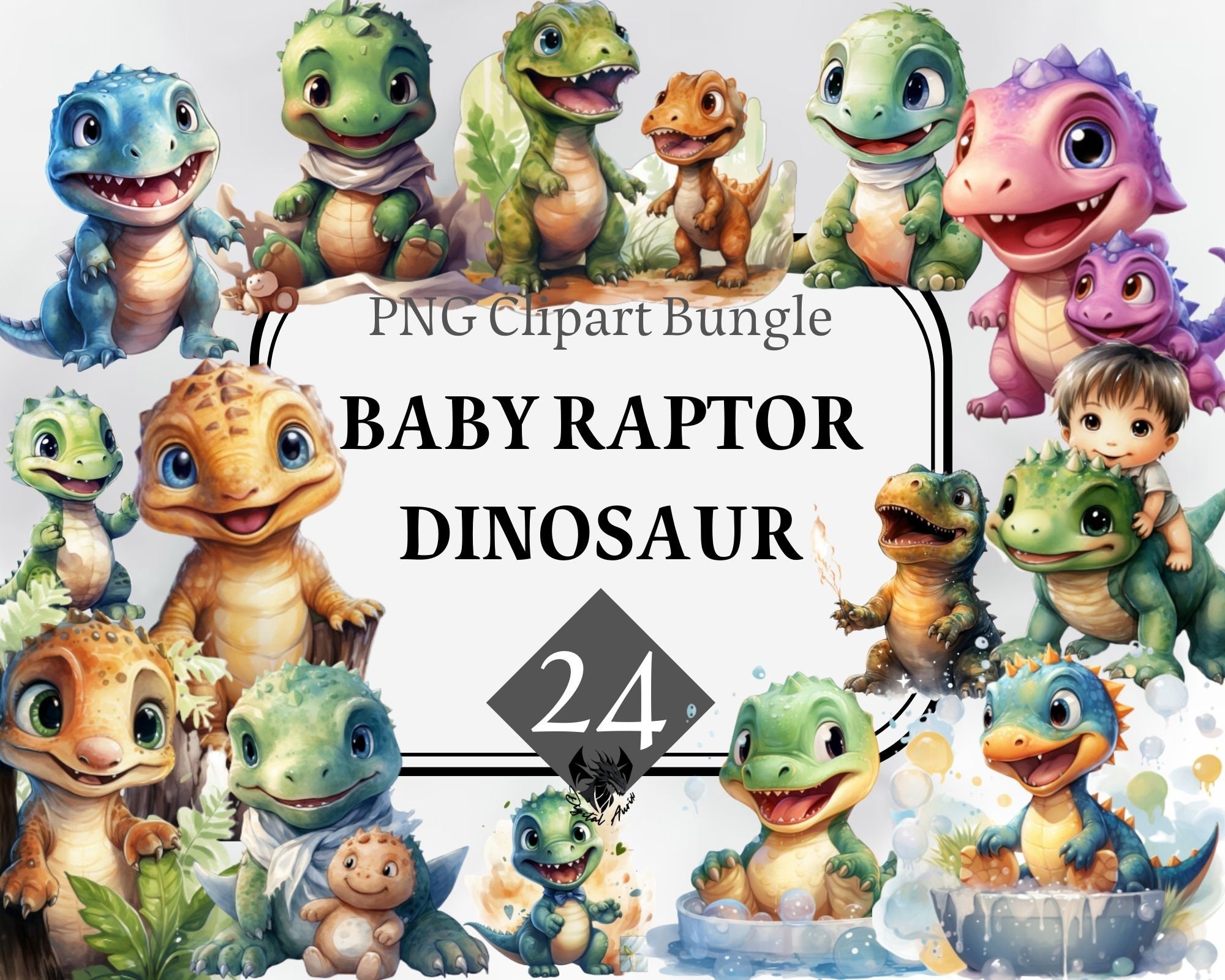 Watercolor Baby Raptor Dinosaur Clipart Baby Dinosaur - Etsy