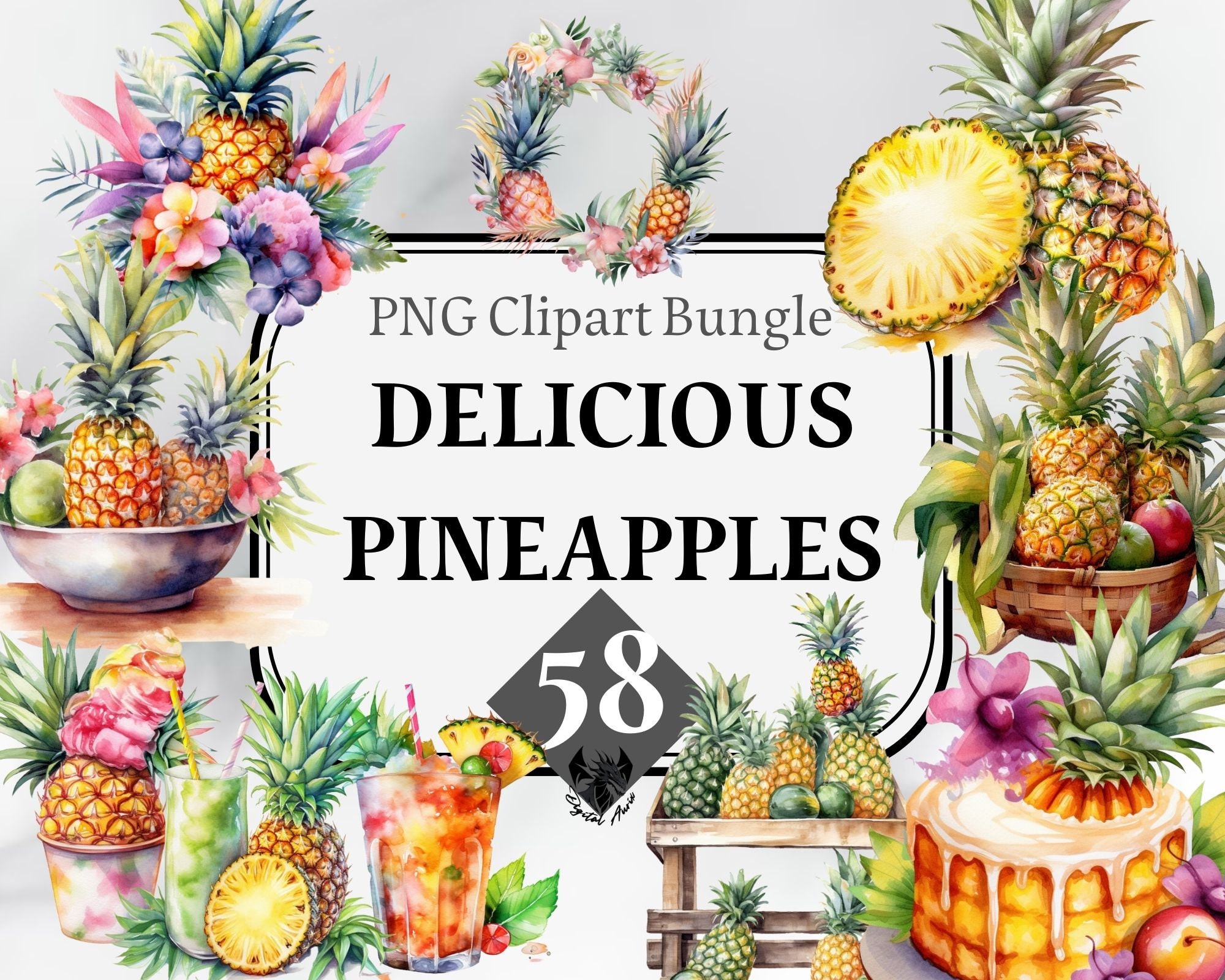 Watercolor Pineapple Clipart Transparent Background - Etsy