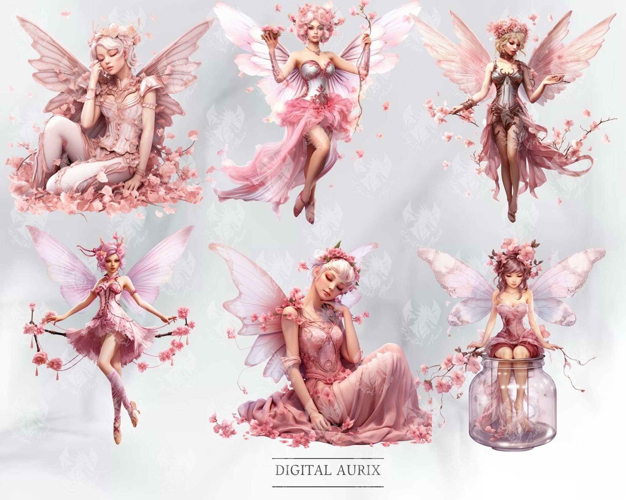 Cherry Blossom Pixies Clipart Watercolor Flowers Fantasy - Etsy