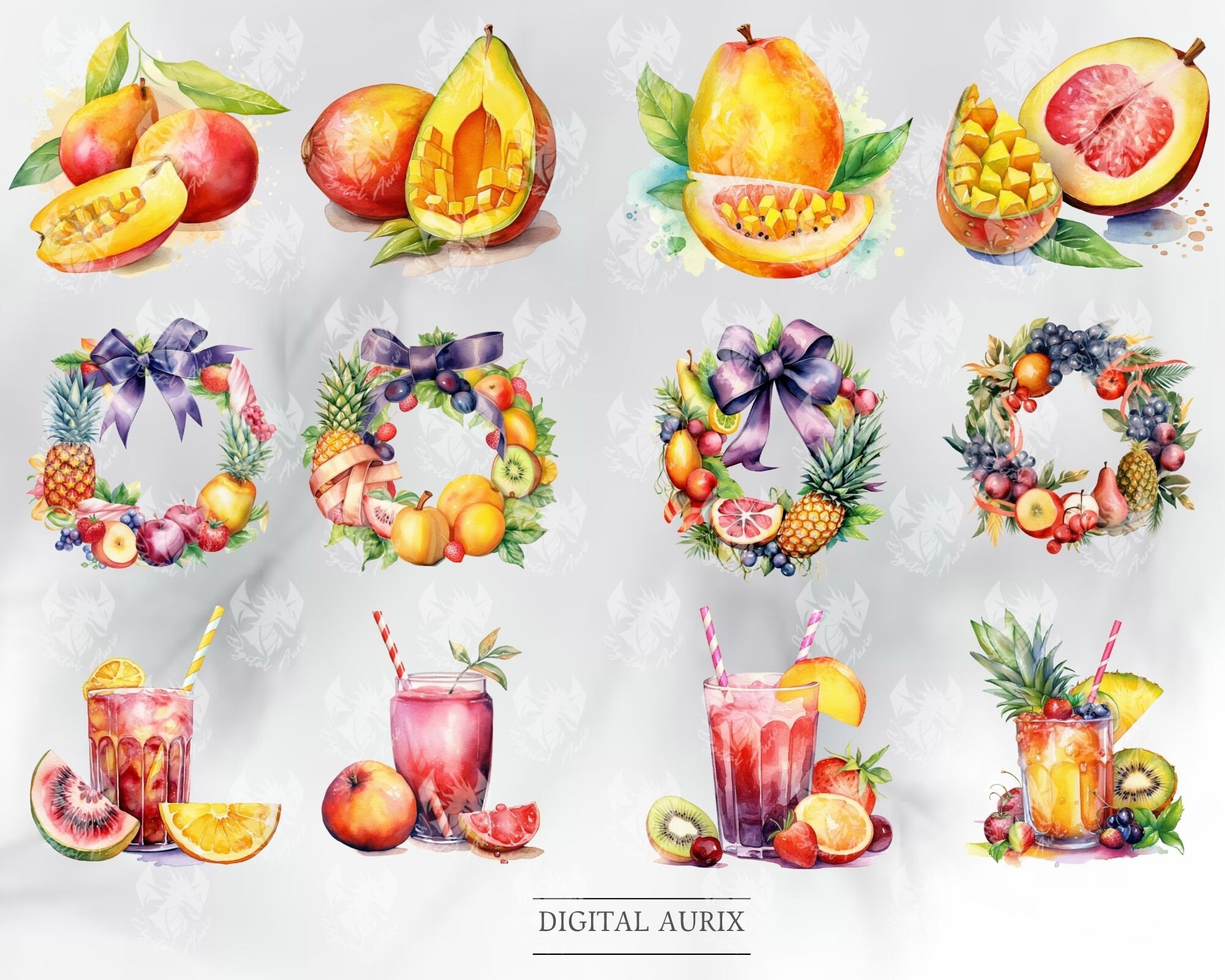 Watercolor Summer Fruit Clipart-transparent Background - Etsy