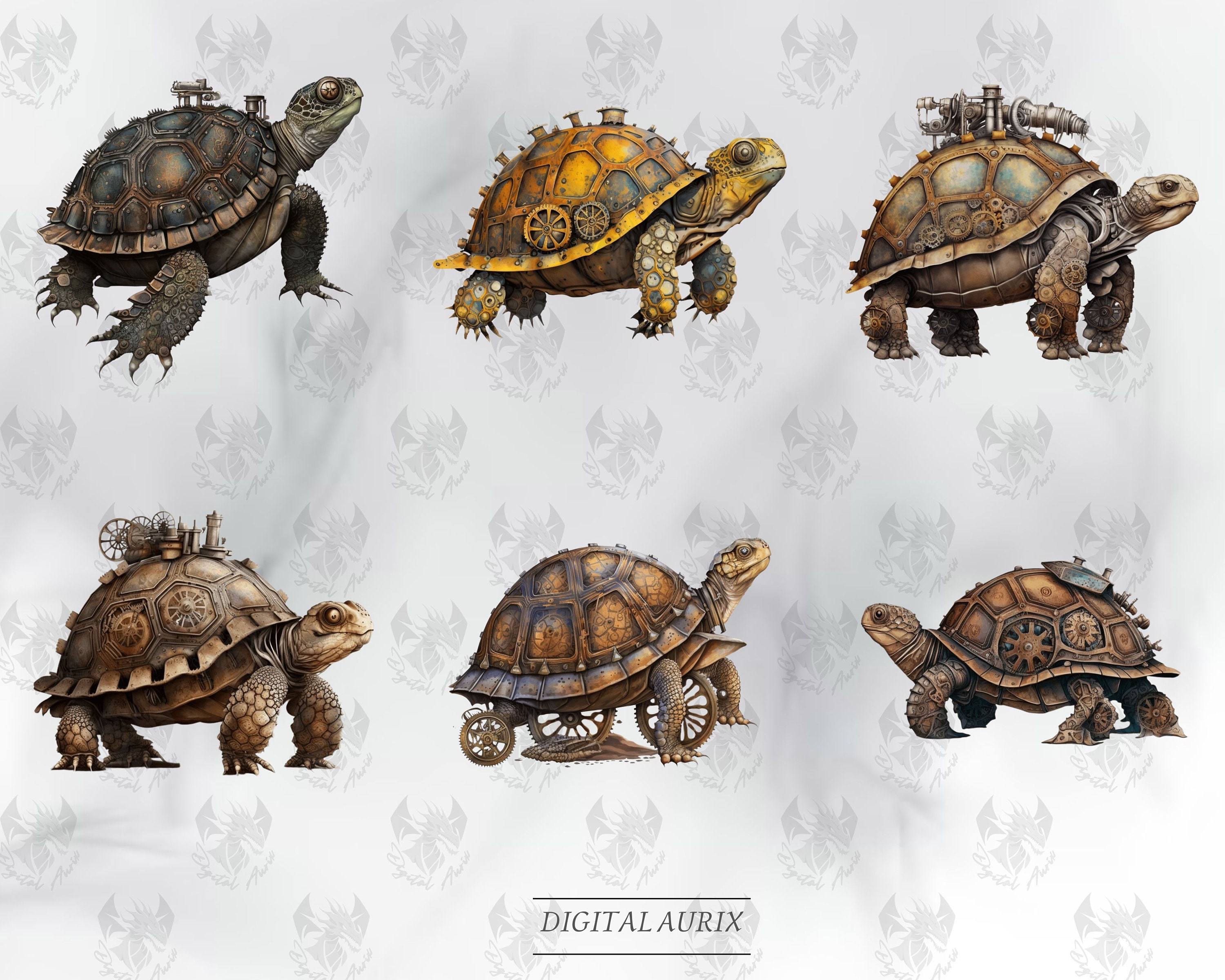 Steampunk Turtles Tortoises, Fantasy Clipart, PNG, Scrapbooking ...