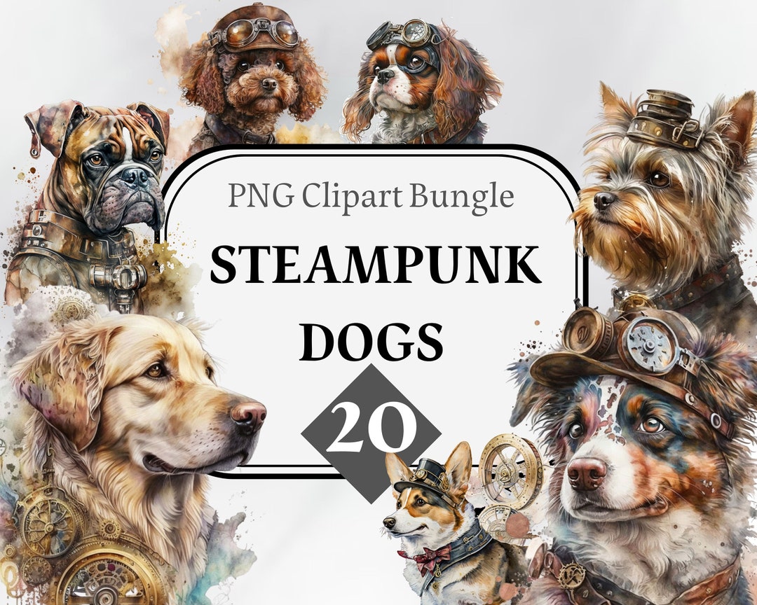Steampunk Dogs Watercolor Clipart, PNG Steampunk Printables, Steampunk ...
