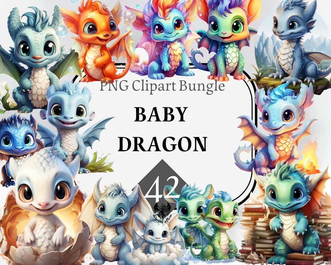 Water Dragon Baby Clipart, Dragon, Digital Download, Nursery Clipart ...