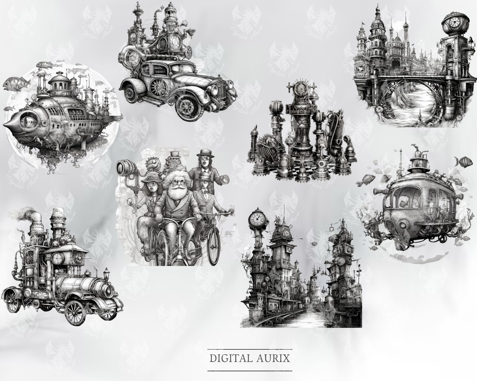 Steampunk Black Ink Clipart, Transparent PNG Vintage Graphics ...