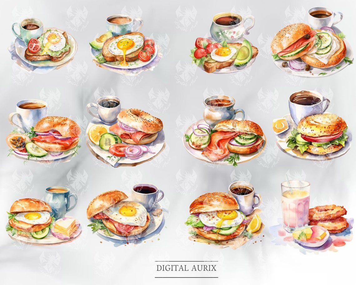 Breakfast Clipart Watercolor Food Clipart Waffles PNG - Etsy