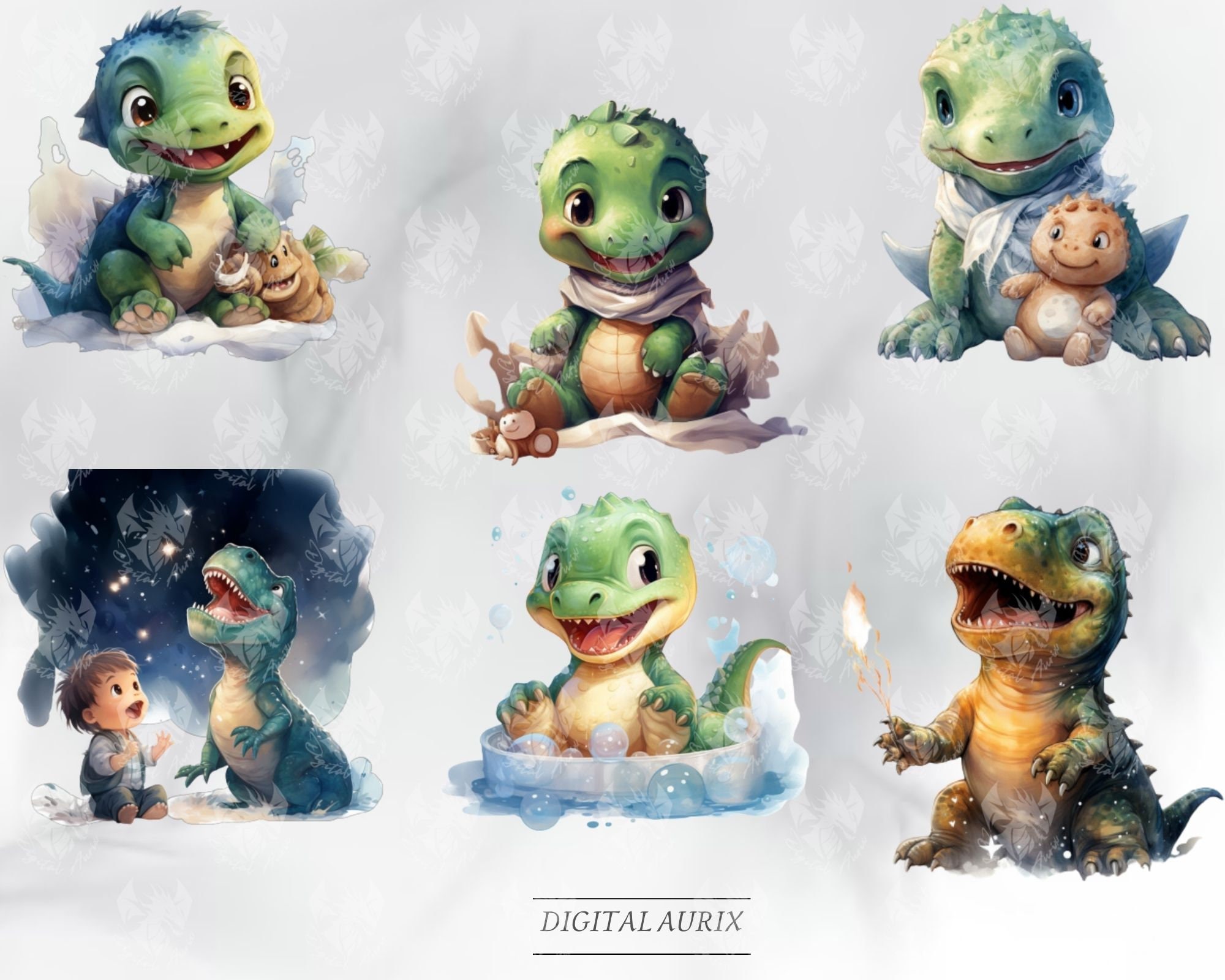 Watercolor Baby Raptor Dinosaur Clipart Baby Dinosaur - Etsy