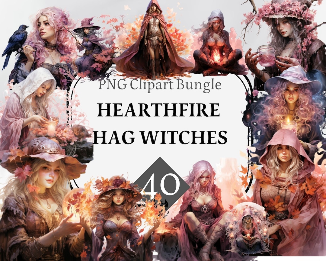 Hearthfire Hag Witches Fire Watercolor Clipart Bundle, Fairytale ...