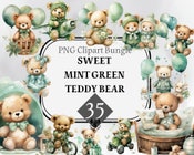 Green Teddy Bear Clipart, Cute Boho Bears, Watercolor Teddy Bear ...