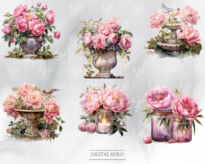 Watercolor Peonies Garden Clipart, Doors, Clipart, Flowers, Invitations ...