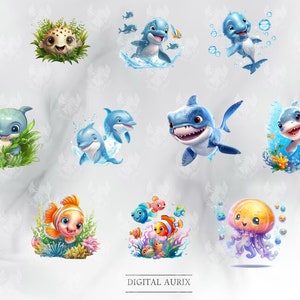 Watercolor Baby Sea Animals, Under the Sea Clipart ,ocean Nursery, PNG ...