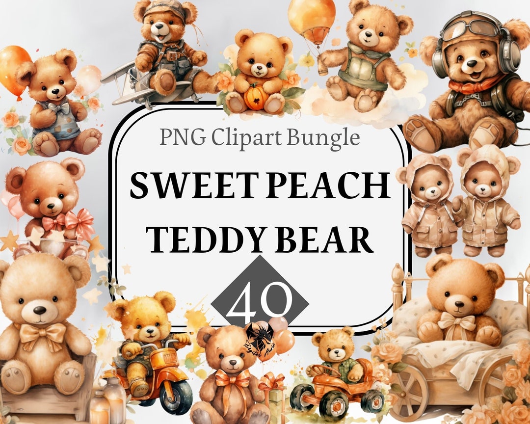 Watercolor Peach, Teddy Bear Clipart, for a Girl, for a Boy, Commercial ...