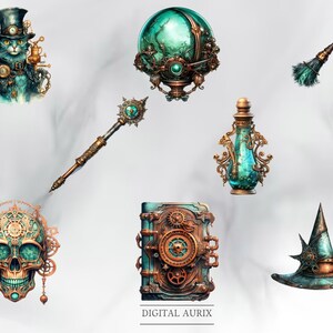 Steampunk Witches Aetherial Aqua and Copper Patina, Witch Black Style ...