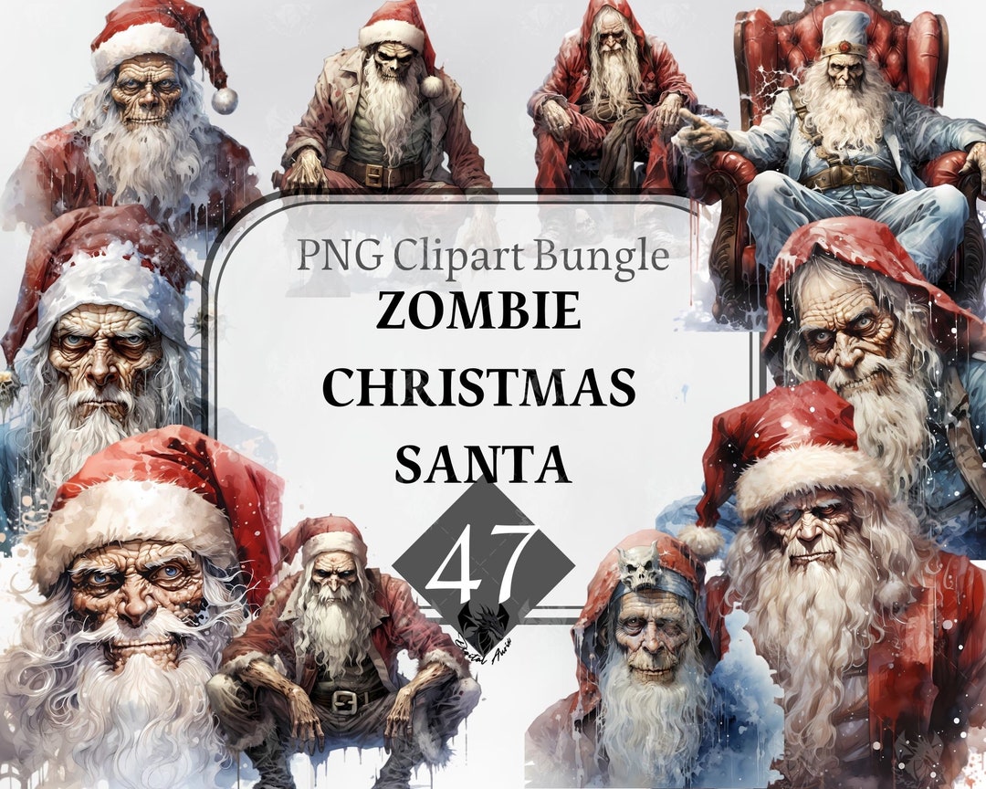 Zombie Christmas Santa Clipart, Gothic Creepy Christmas Zombie Bundle ...