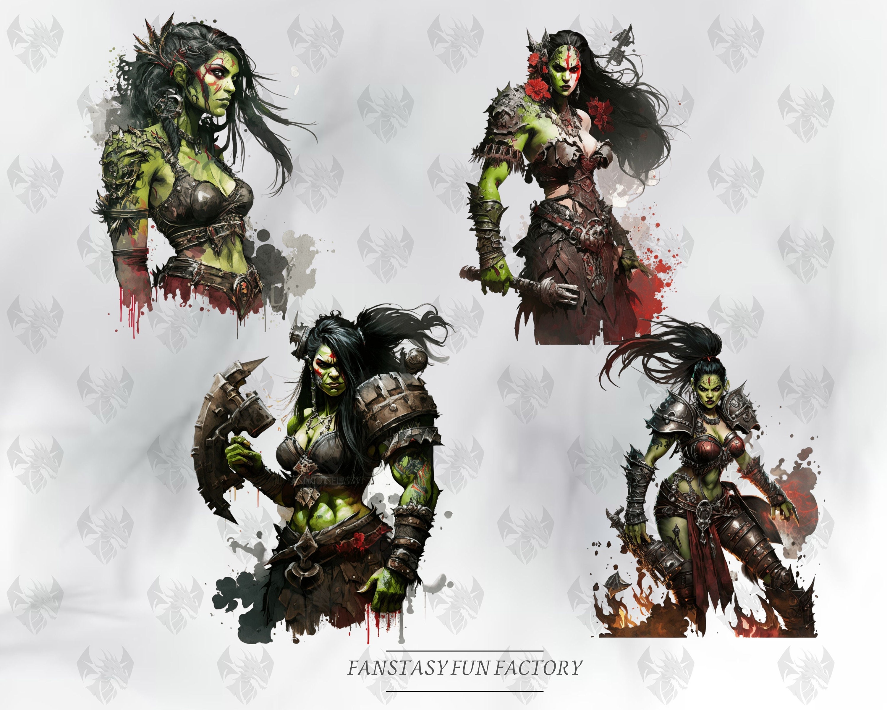 Ork Women Clipart, Green Skin, Dark Crimson, Warriors, Fantasy Cliparts ...