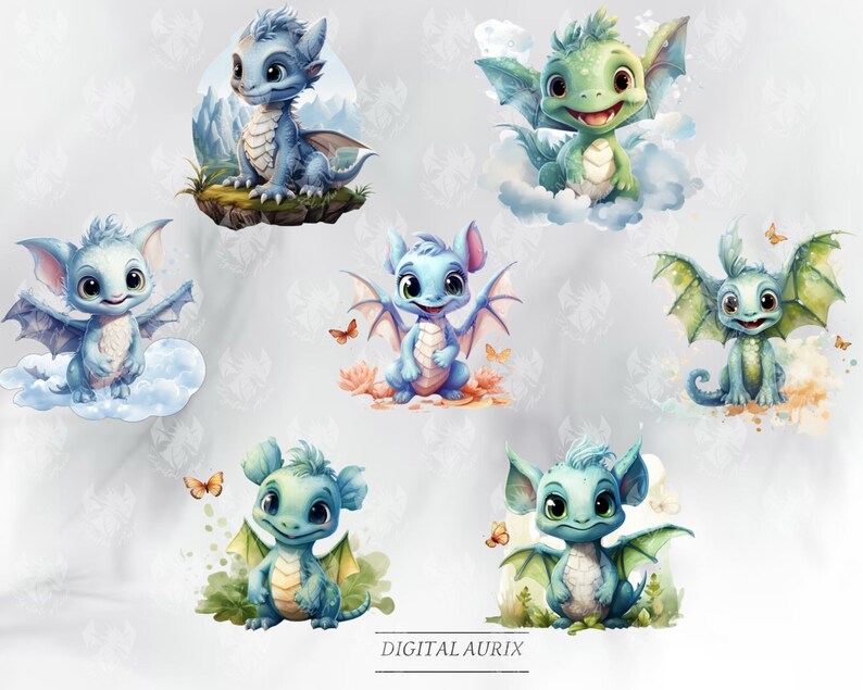 Water Dragon Baby Clipart, Dragon, Digital Download, Nursery Clipart ...