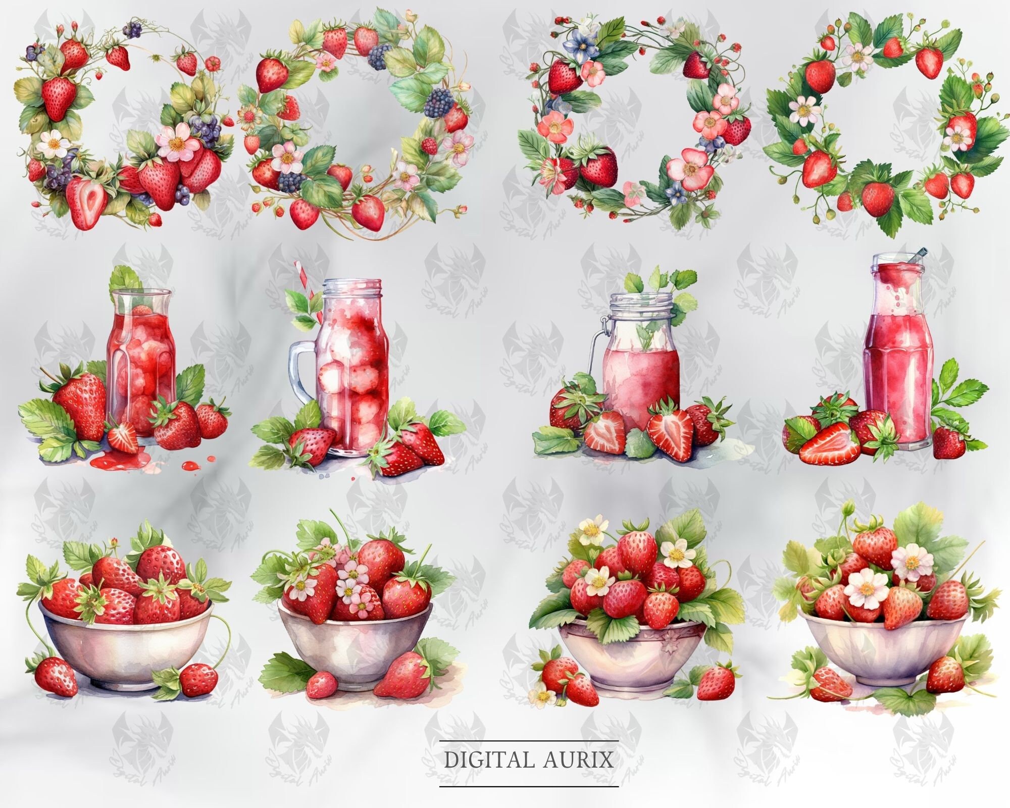 Watercolor Strawberries Clipart, Digital Png, Strawberries Cupcake ...
