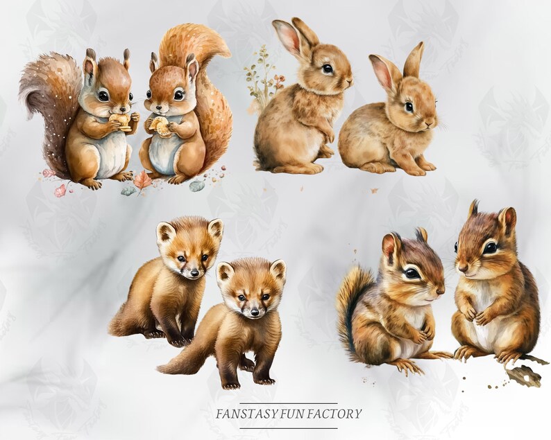 Woodland Animals, Clipart Watercolor, for Commercial Use, Transparent ...