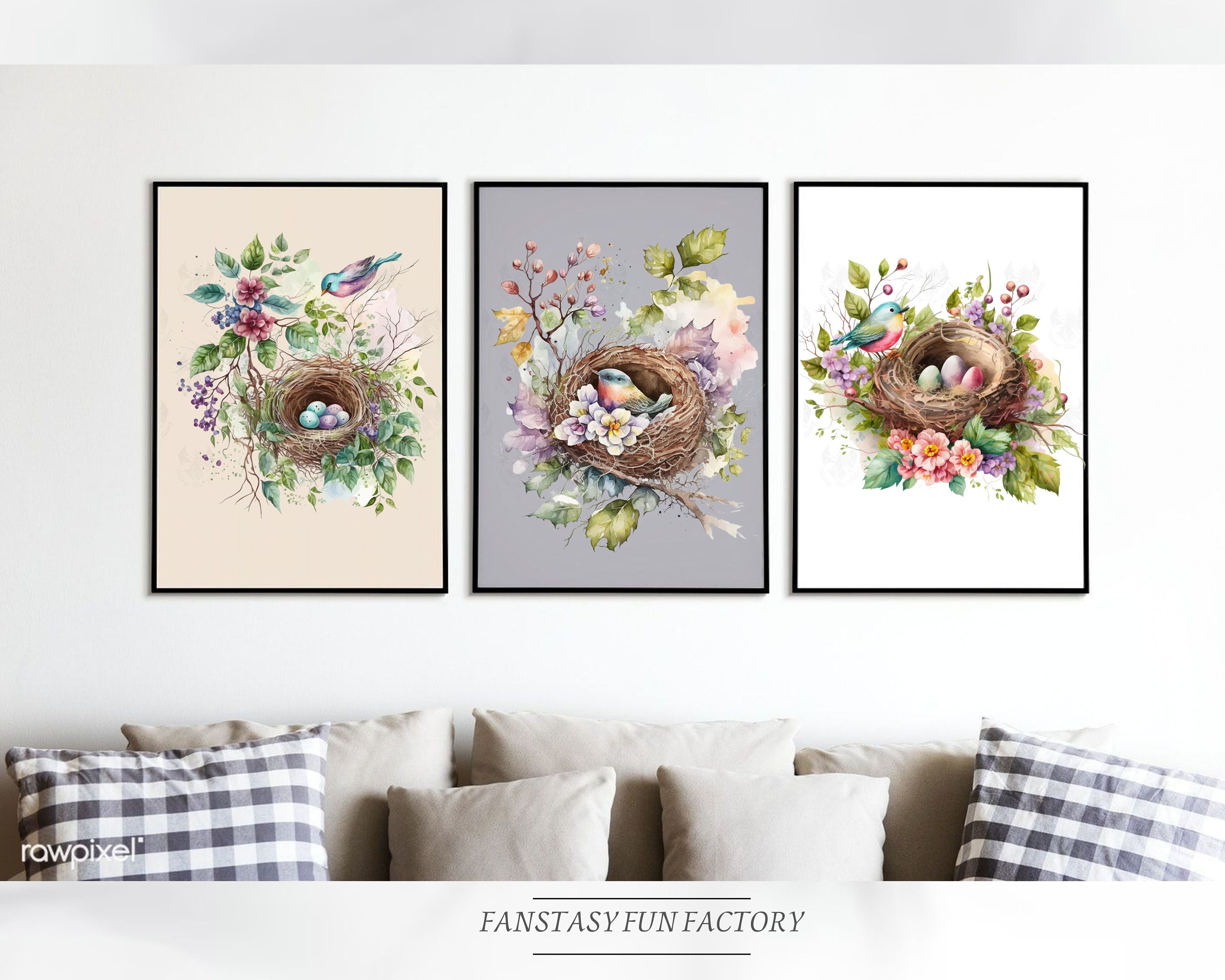 Watercolor Nests Clipart, Springtime, Cute, Bird Nests, Flowers ...