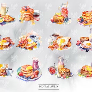 Breakfast Clipart Watercolor, Food Clipart, Waffles PNG, Pancakes ...
