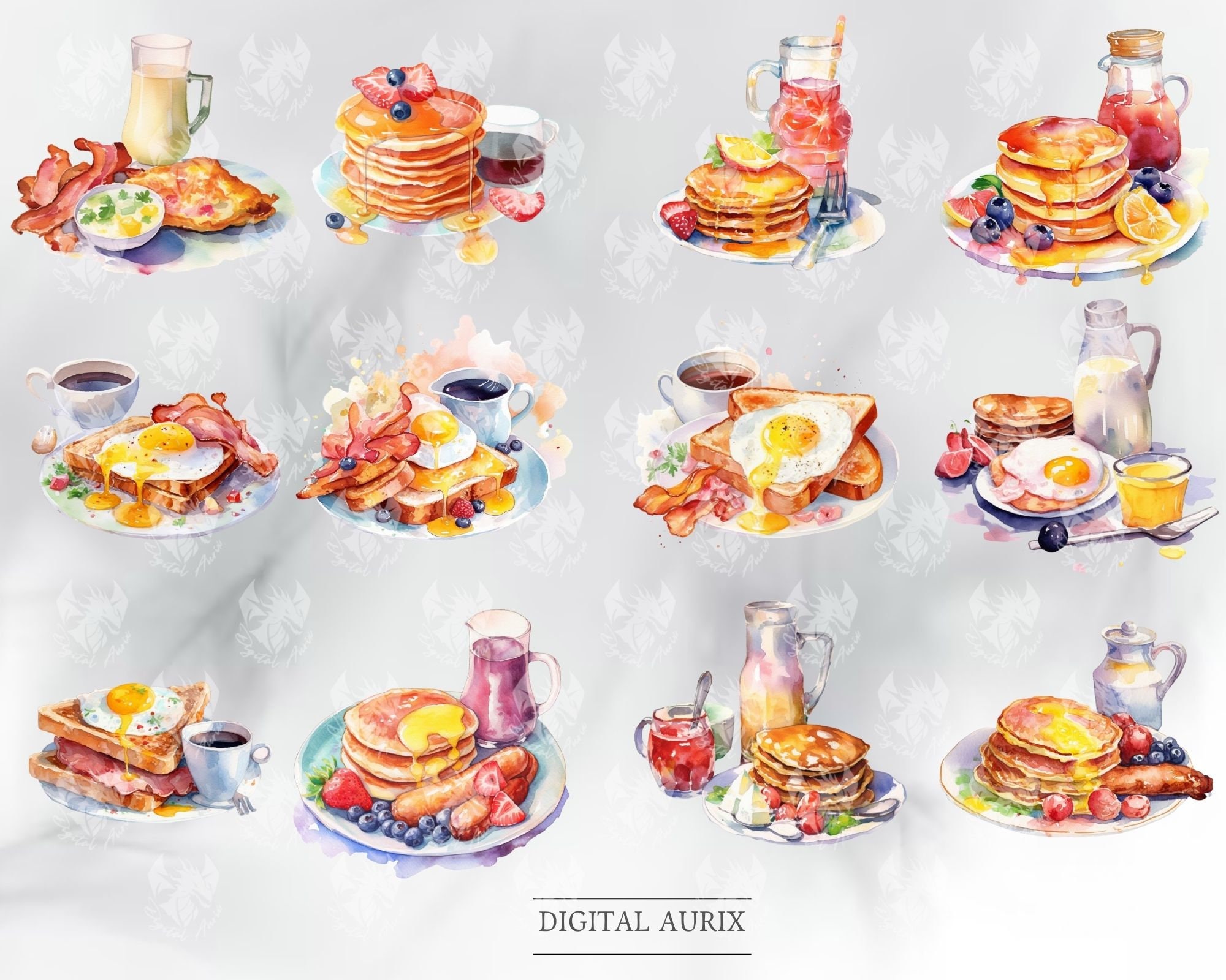 Breakfast Clipart Watercolor Food Clipart Waffles PNG - Etsy