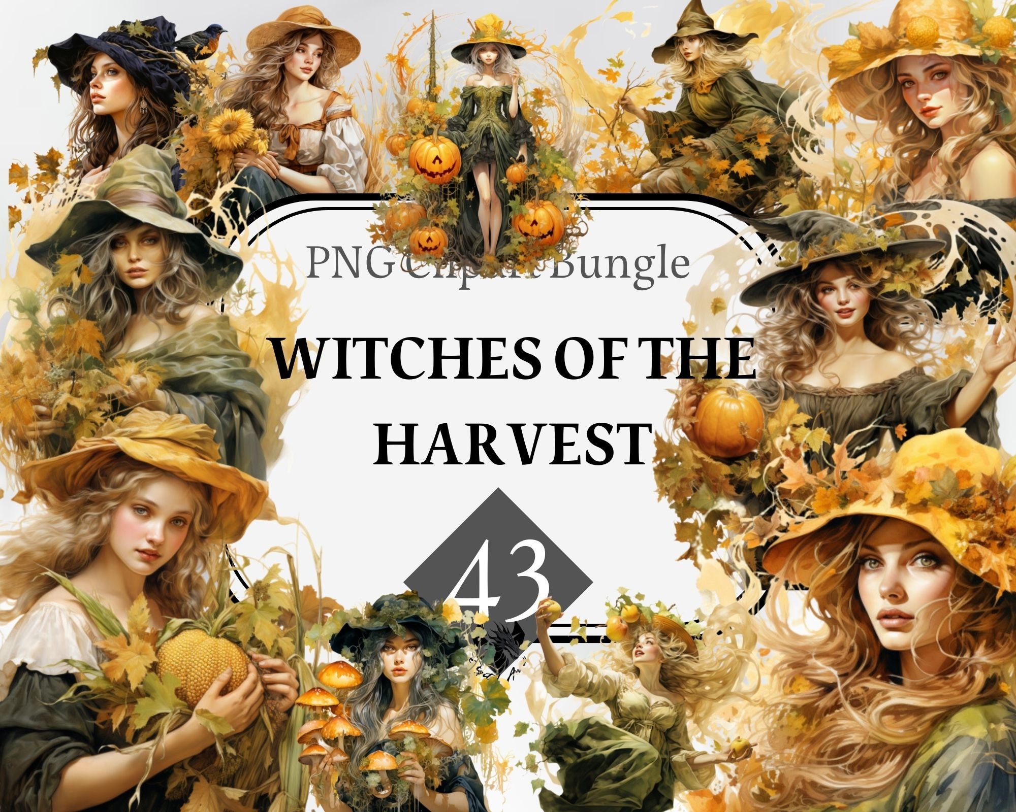 Witches of a Harvest Clipart Bundle Autumn Witches Watercolor - Etsy