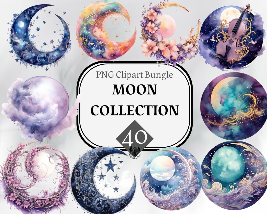 Watercolor Moon Clipart, Floral Crescent Moons, Fantasy Magic, Galaxy ...