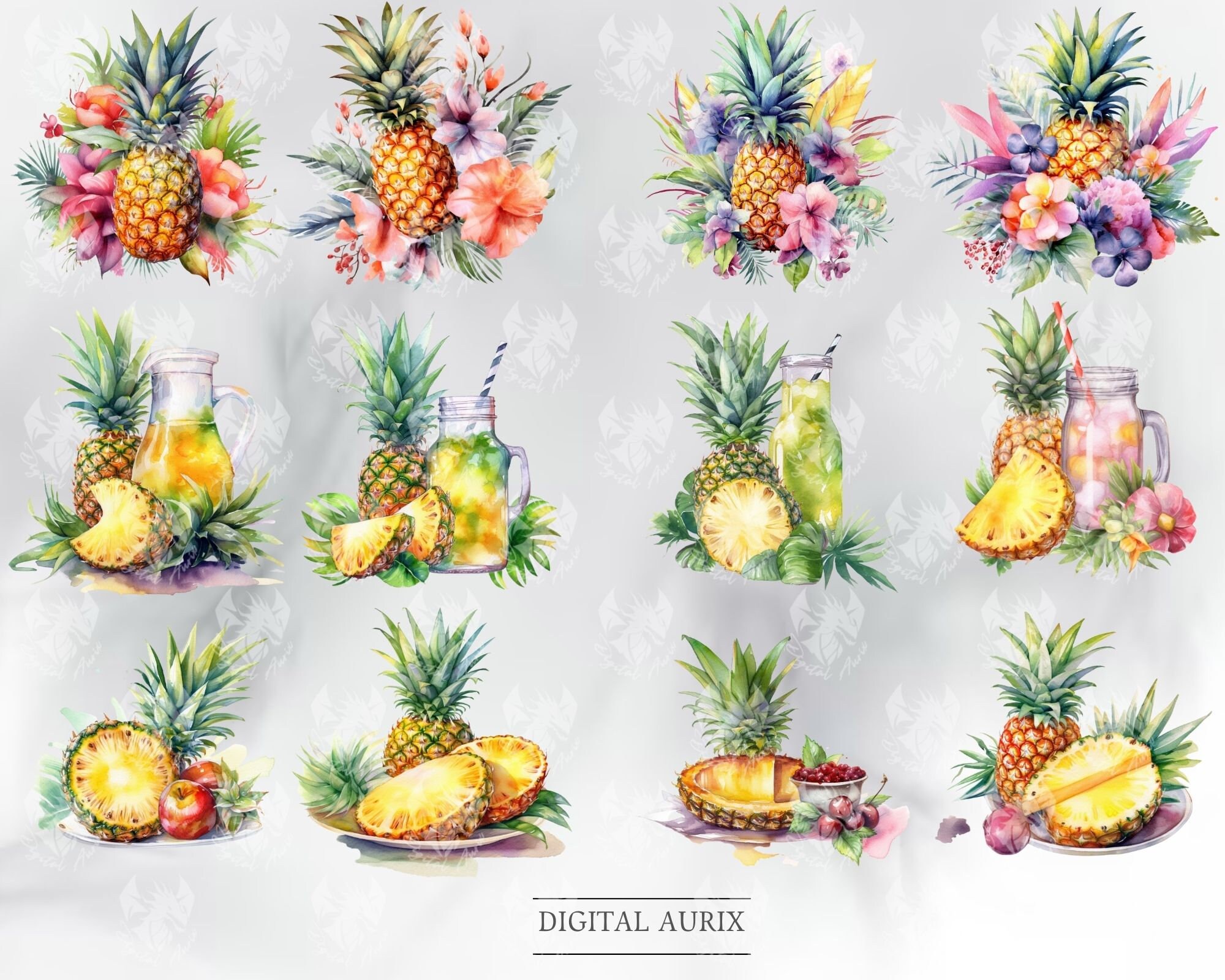 Watercolor Pineapple Clipart Transparent Background - Etsy