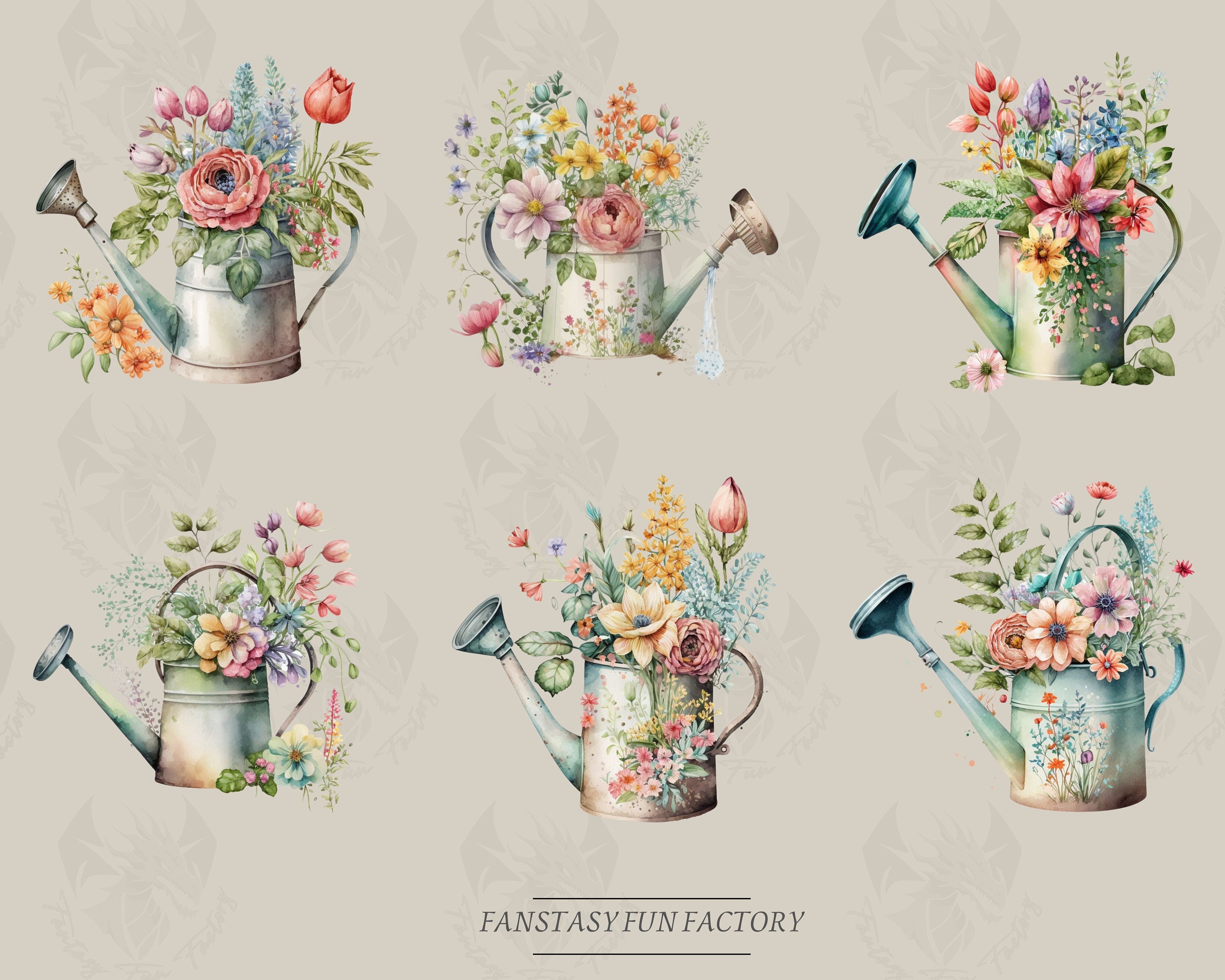 Watercolor Spring Well With Flowers Clipart Springtime - Etsy