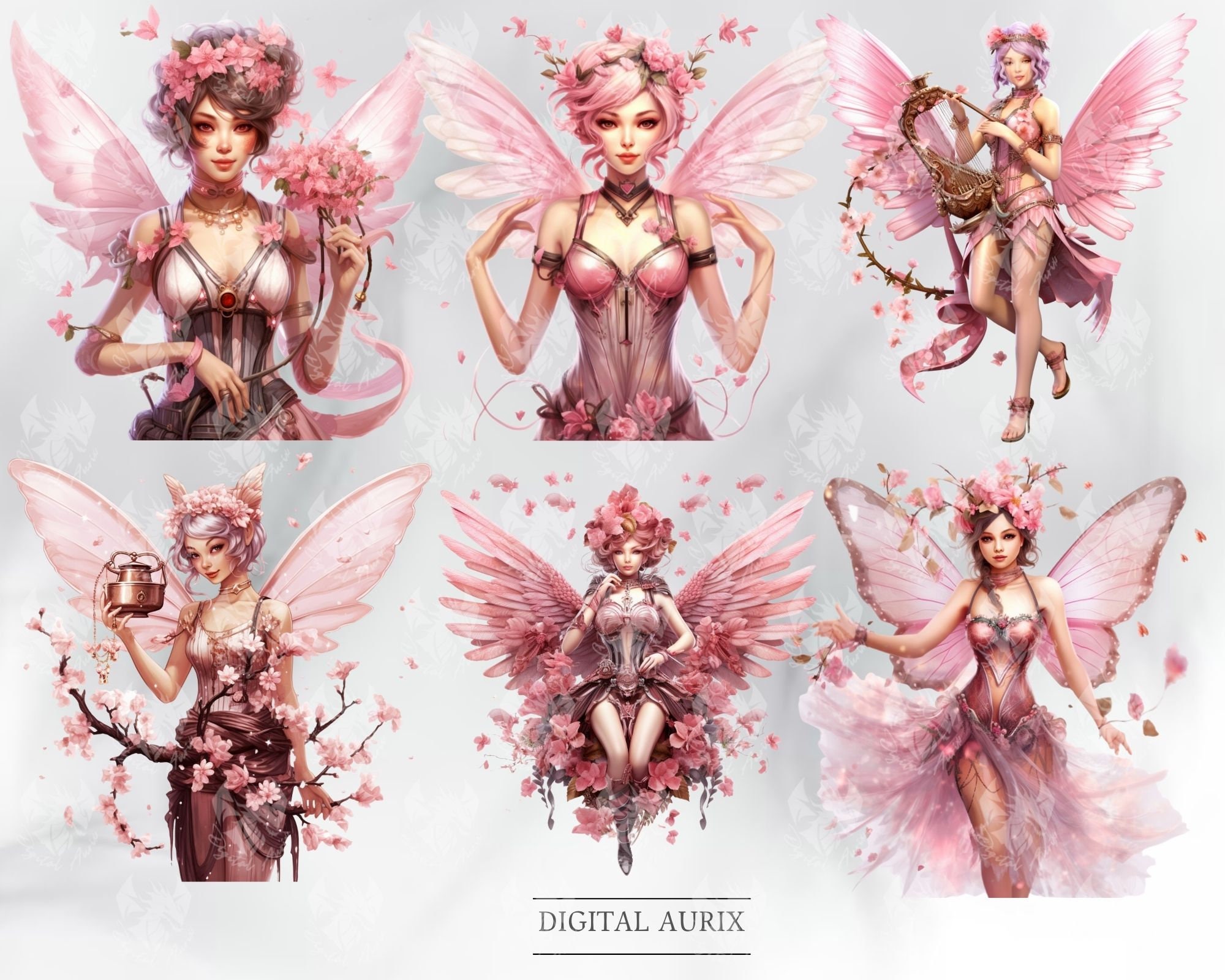 Cherry Blossom Pixies Clipart Watercolor Flowers Fantasy - Etsy