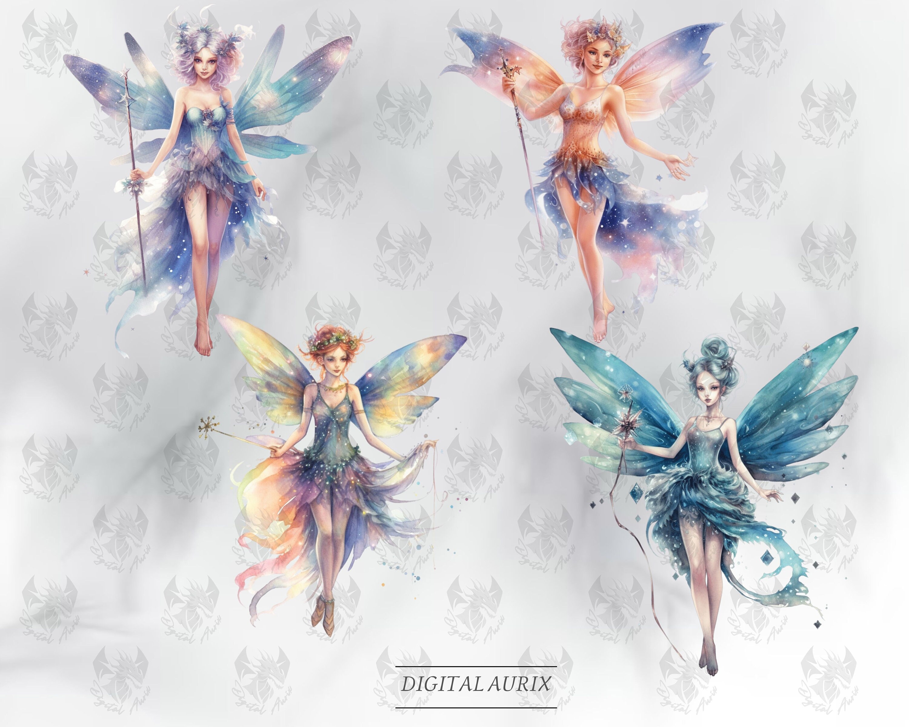 Celestial Pixies Clipart Watercolor Fairypng Victorian - Etsy