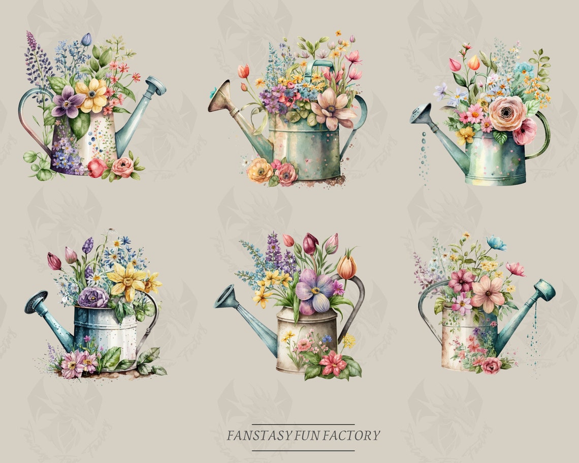 Watercolor Spring Well With Flowers Clipart Springtime - Etsy