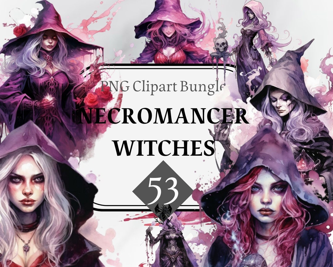 Necromancer Witch Watercolor Clipart, Witch Black Style, Magical ...