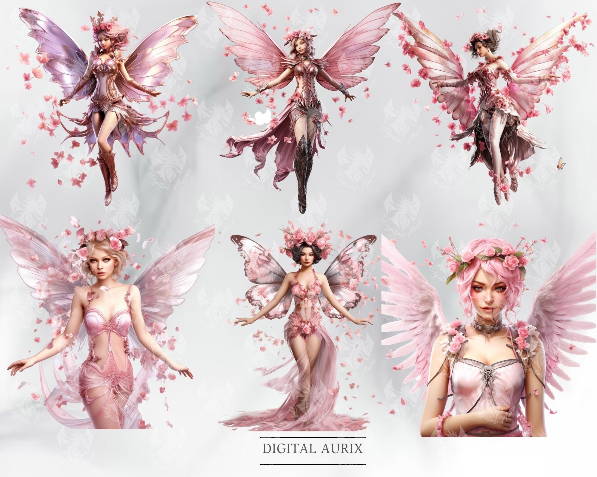 Cherry Blossom Pixies Clipart Watercolor Flowers Fantasy - Etsy