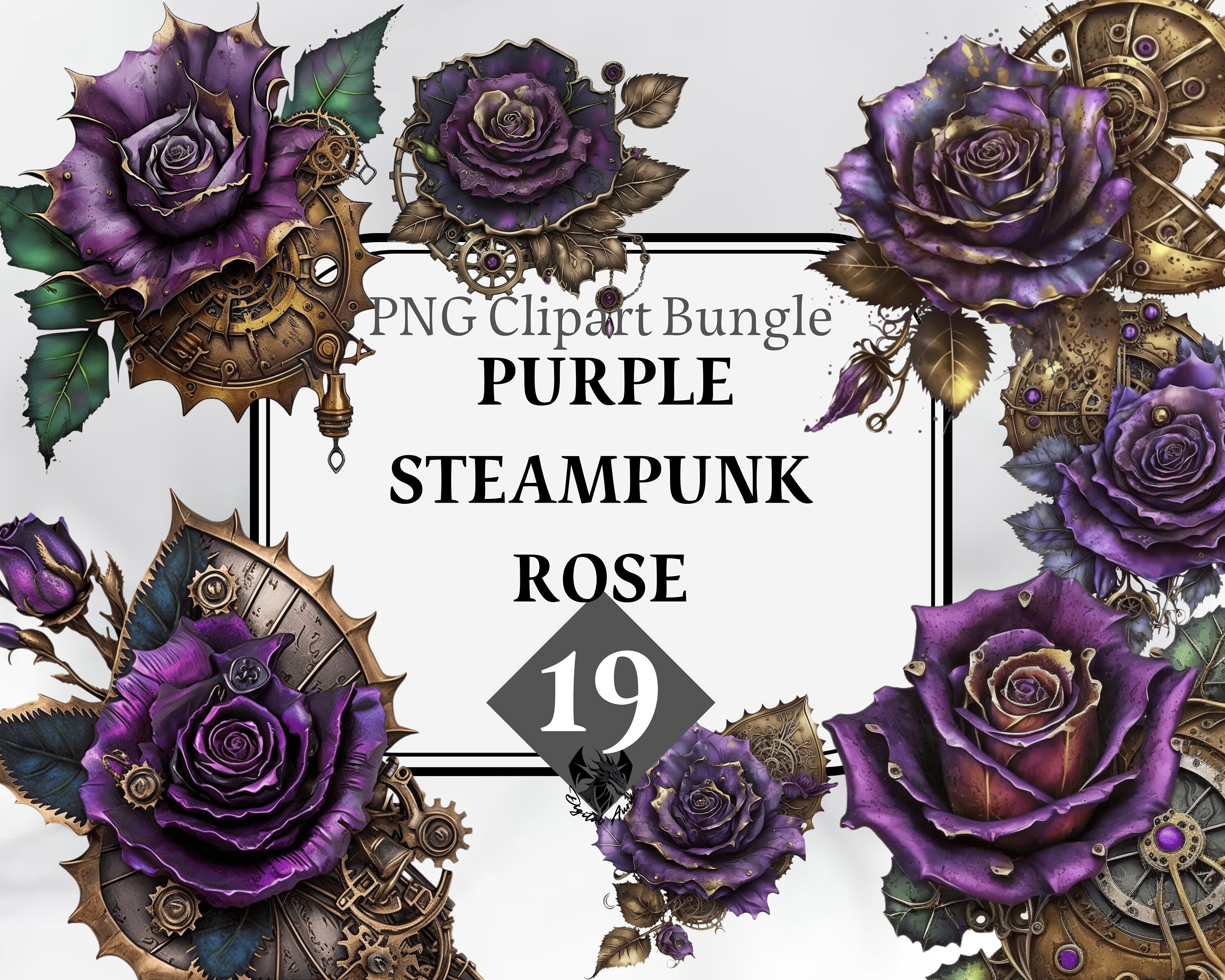 Purple Steampunk Rose Clipart, Watercolor Steampunk PNG, Victorian ...