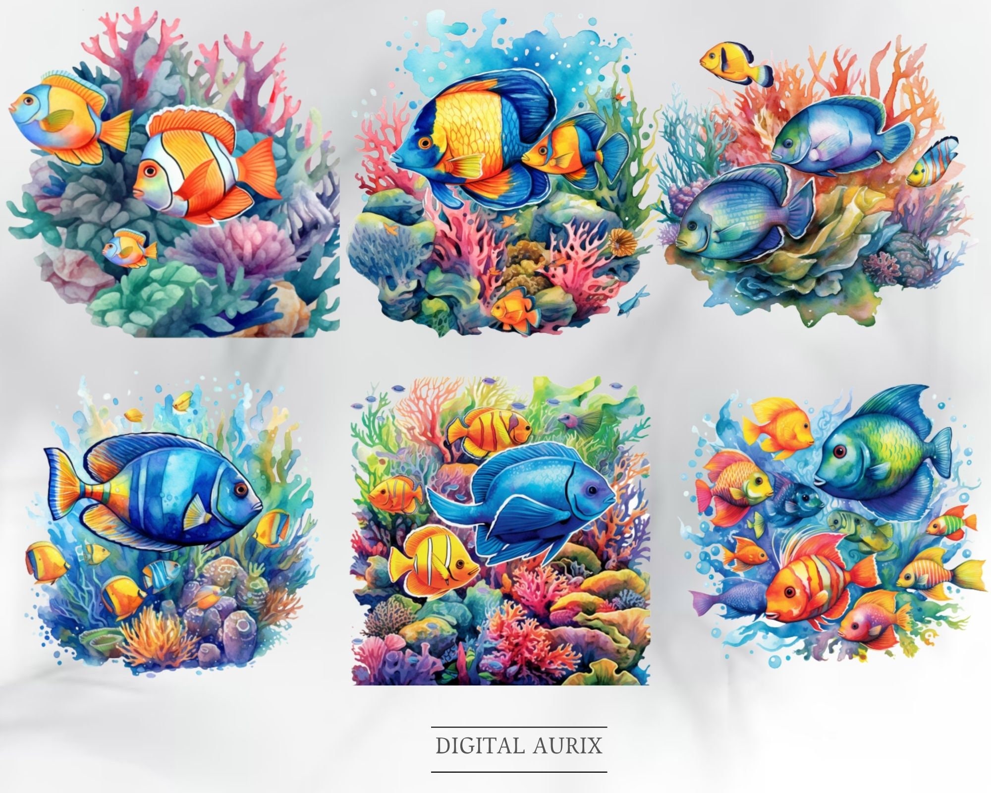 Watercolor Tropical Fish Clipart Fish Clipart Reef Clipart - Etsy