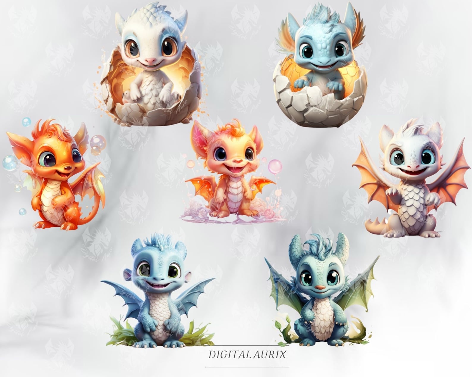 Water Dragon Baby Clipart, Dragon, Digital Download, Nursery Clipart ...