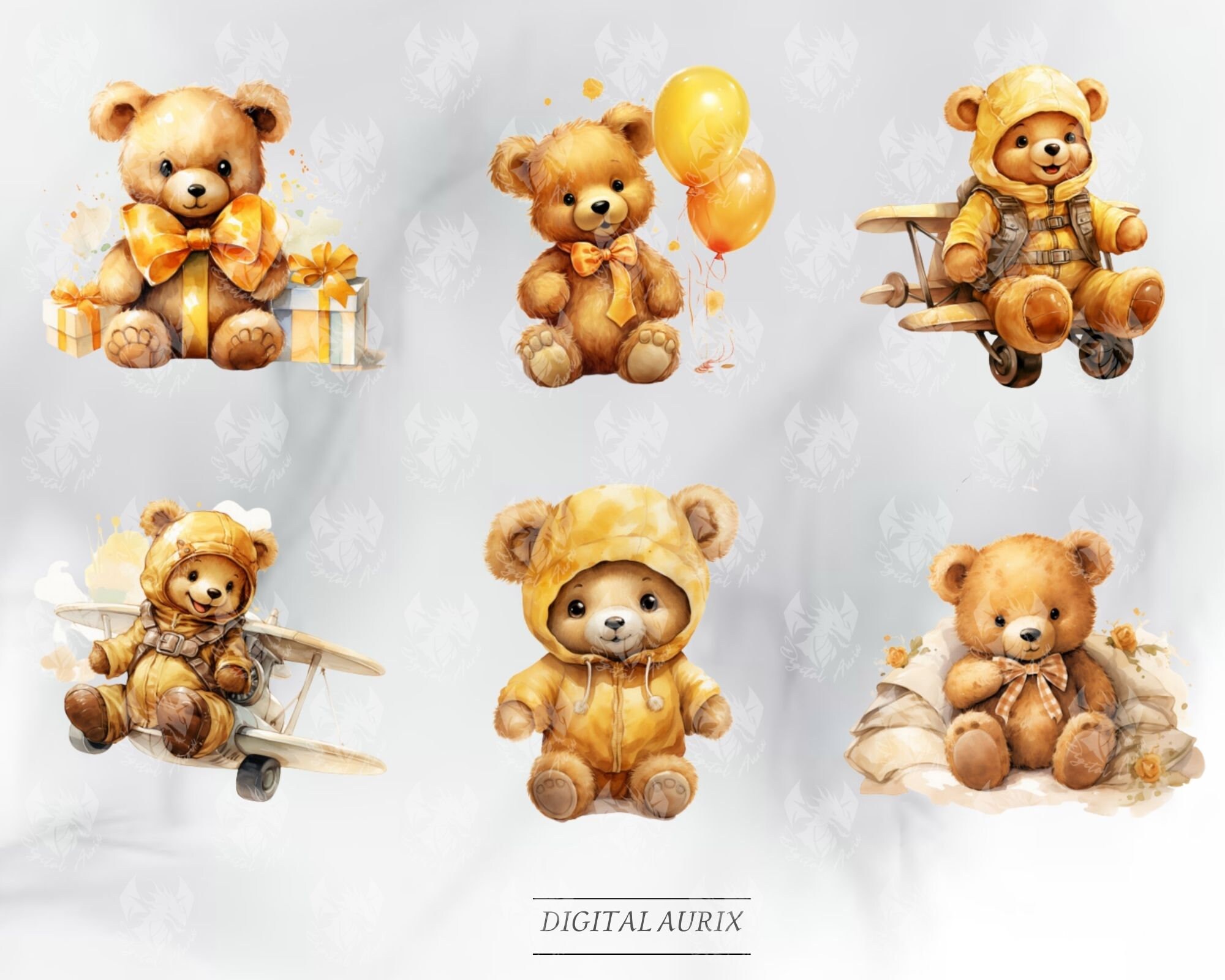 Watercolor Mellow Yellow Teddy Bear Clipart for a Boy - Etsy