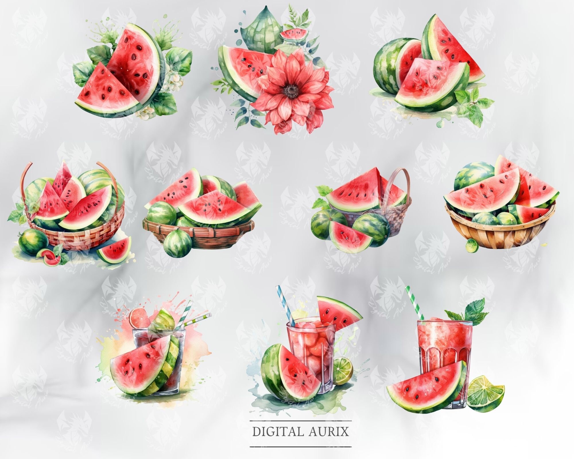 Watercolor Watermelon Clipart, Digital Png, Watermelon, Instant ...