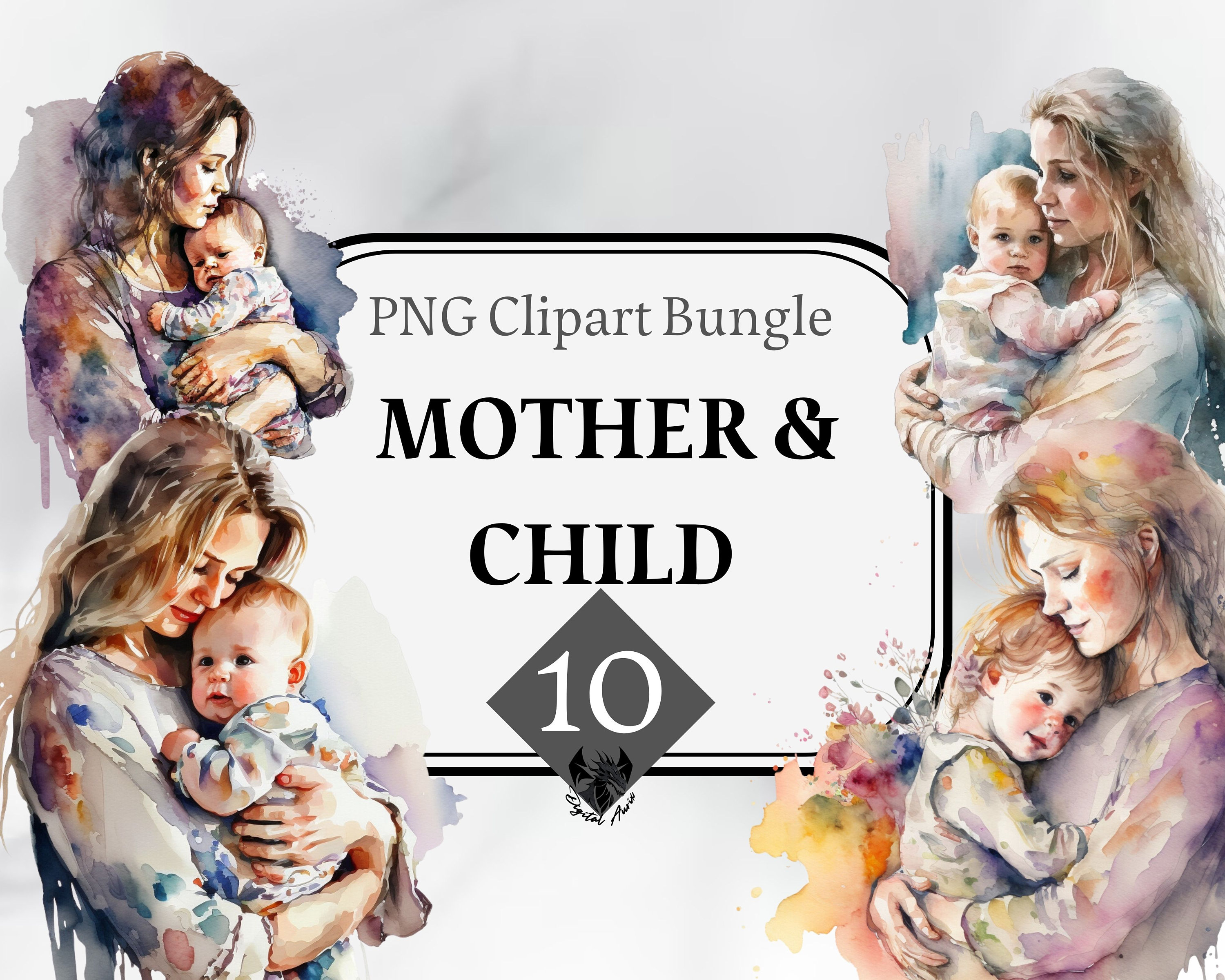 Mothers Day Clipart, Digital Downloads, Card Making, Mother and Child ...