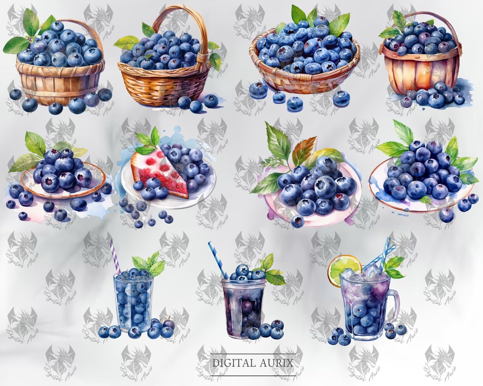 Watercolor Blueberry Clipart Transparent Background - Etsy