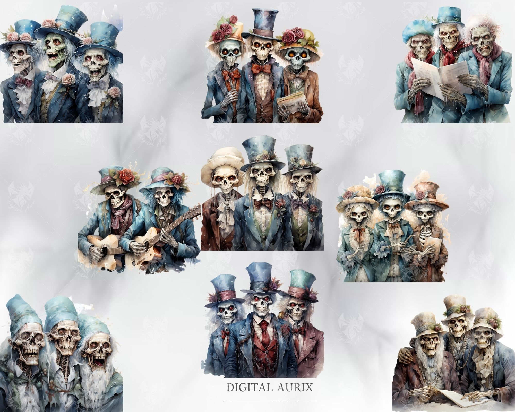 Zombie Christmas Caroler Trio Clipart, Gothic Creepy Christmas Zombie ...
