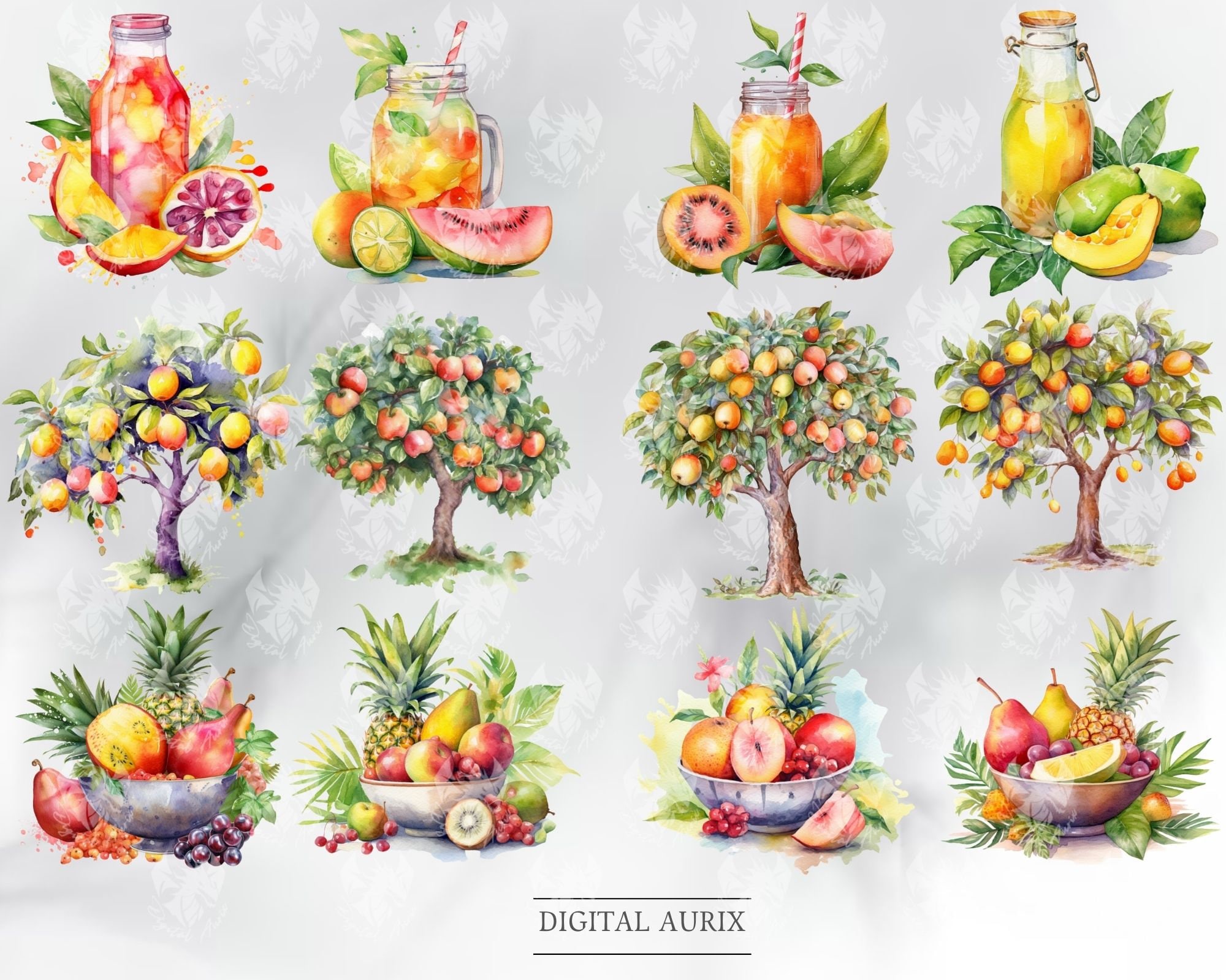 Watercolor Summer Fruit Clipart-transparent Background - Etsy
