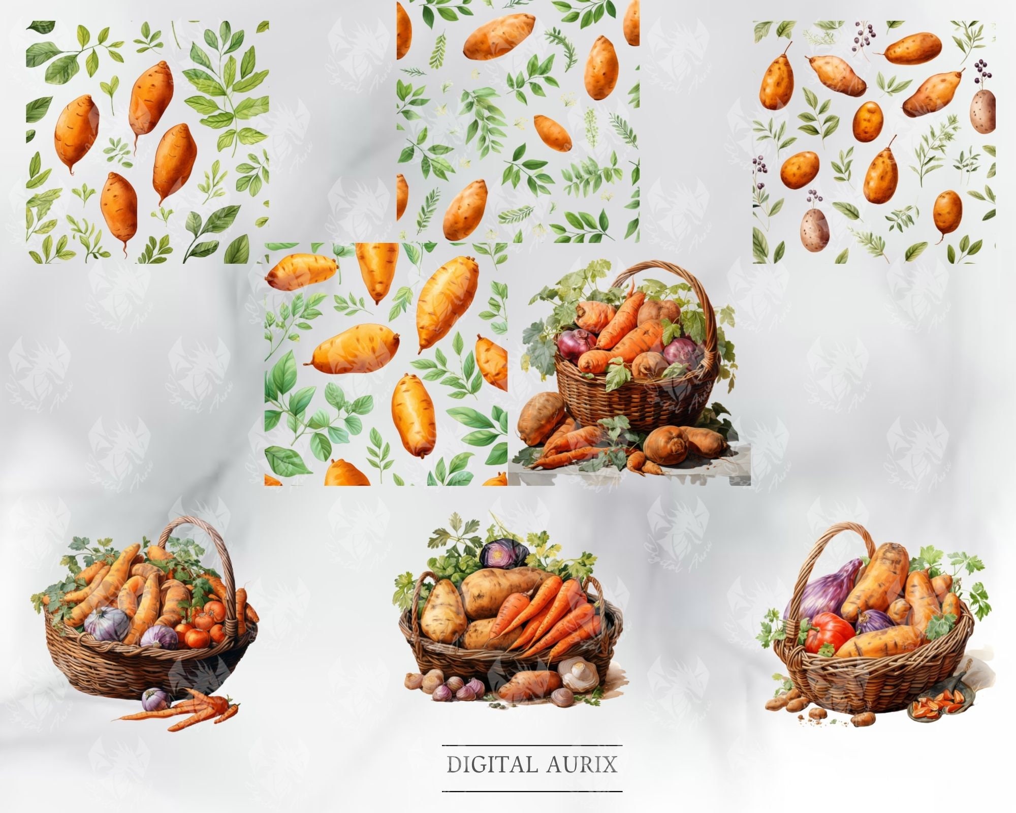 Watercolor Sweet Potato Clipart Bungle Zucchini Vegetable - Etsy