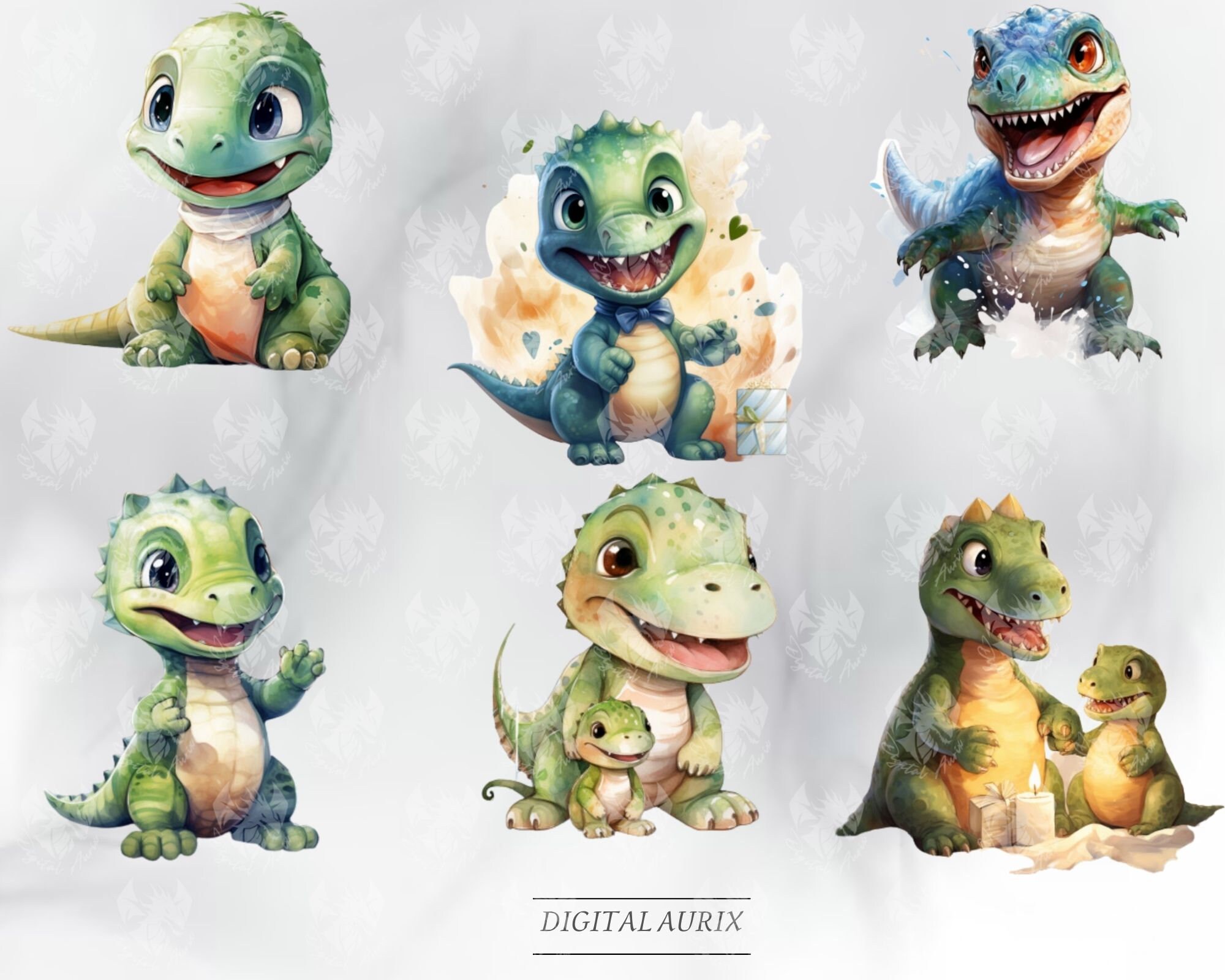 Watercolor Baby Raptor Dinosaur Clipart Baby Dinosaur - Etsy