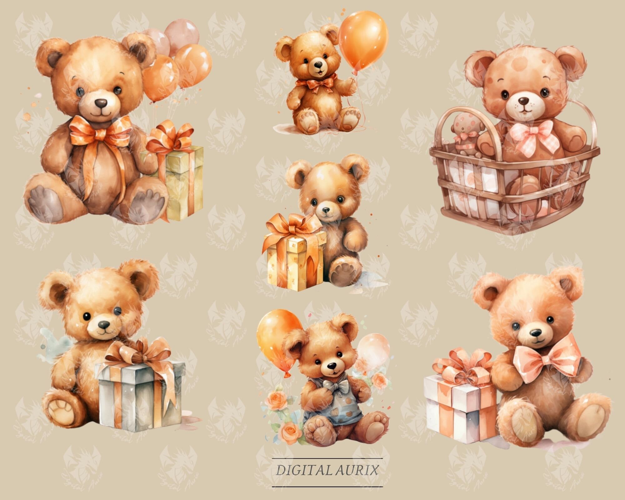 Watercolor Peach Teddy Bear Clipart for a Girl for a Boy - Etsy