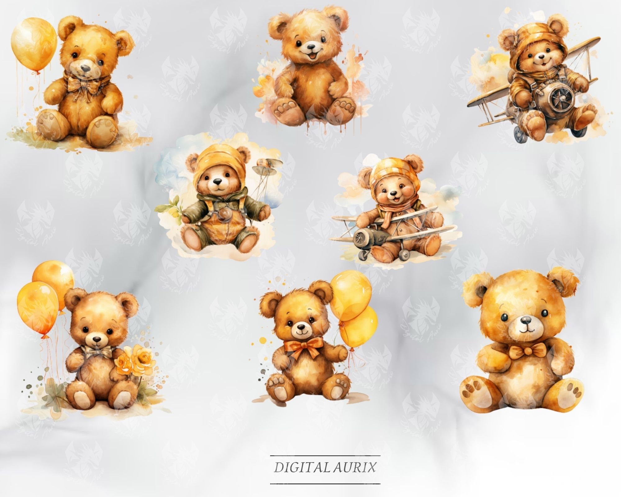 Watercolor Mellow Yellow Teddy Bear Clipart for a Boy - Etsy