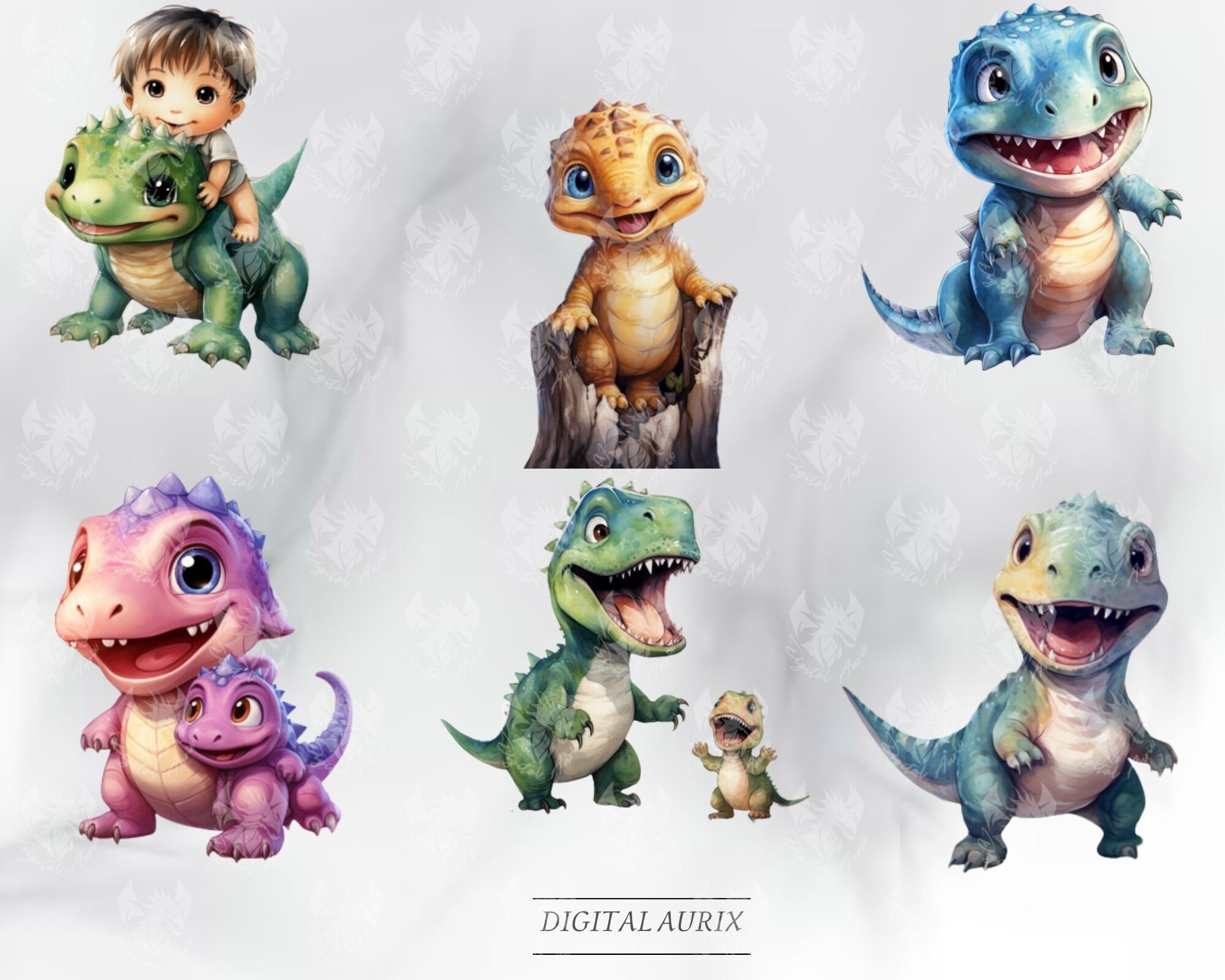Watercolor Baby Raptor Dinosaur Clipart Baby Dinosaur - Etsy