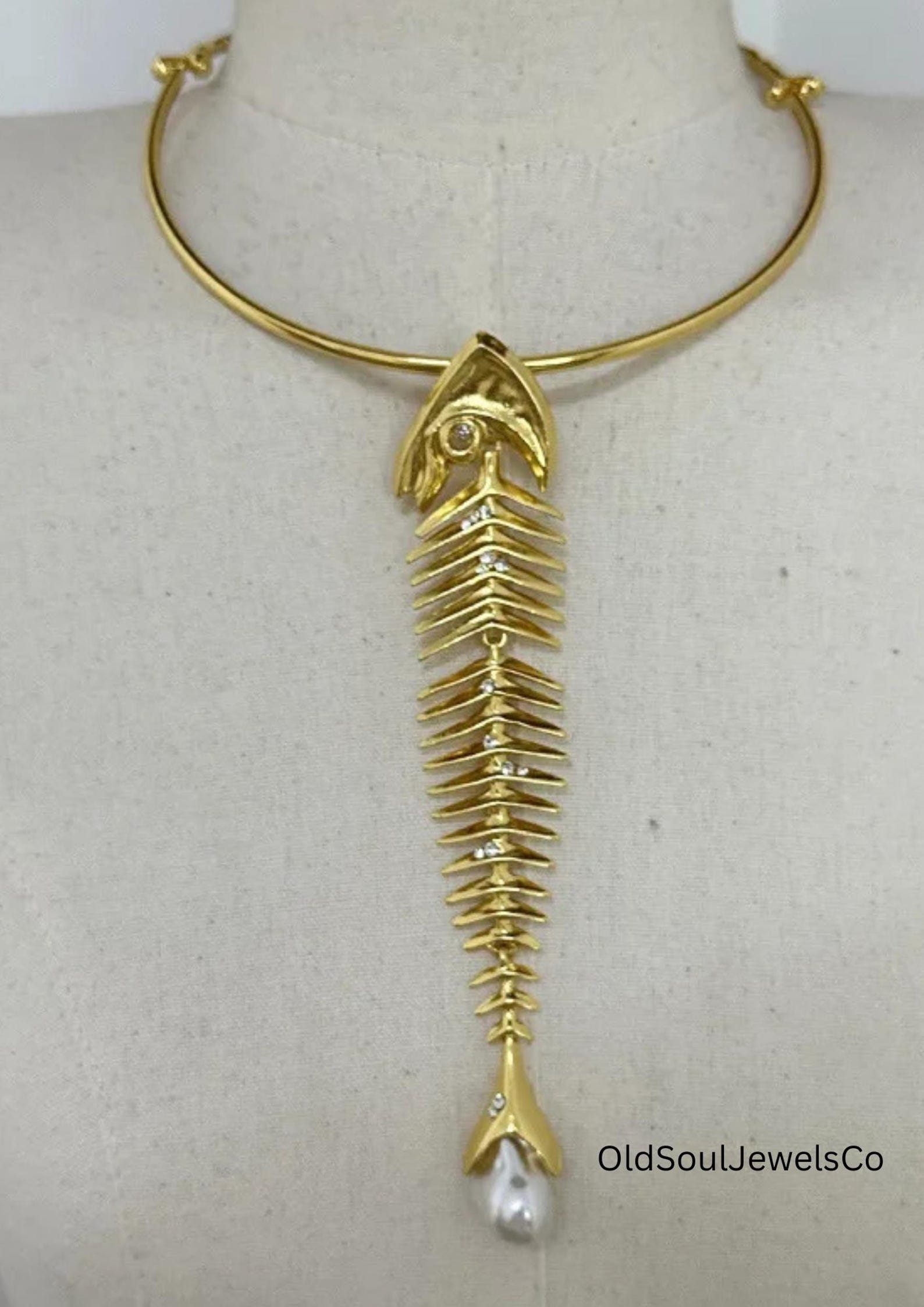 Novelty Design Alloy Big Fish Bone Pendant Choker Necklace for Women ...