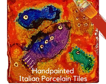 Tile Abstract Art Floral Accent Hand Painted Colorful Flower Unique ...